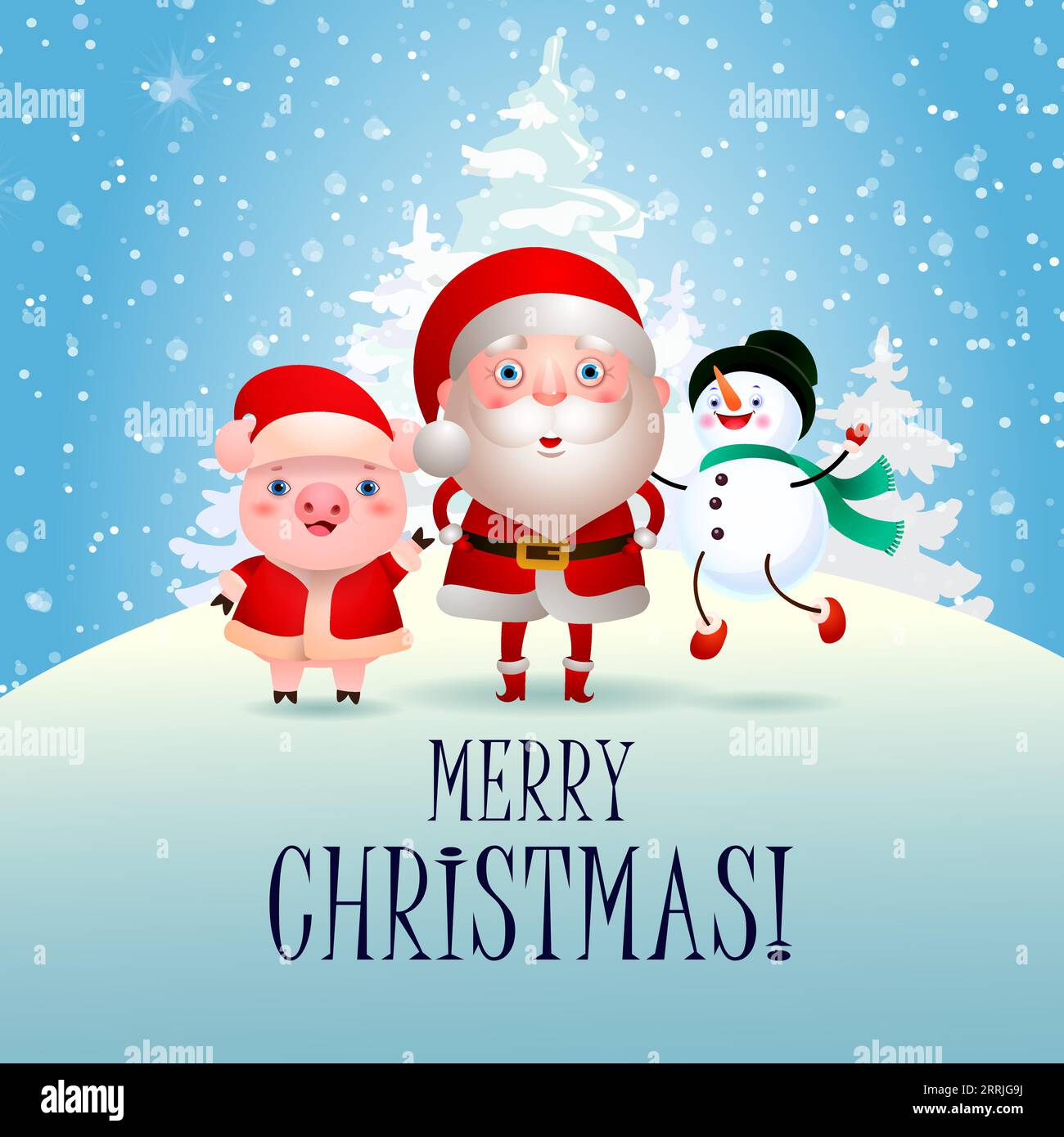 Merry Christmas with cute characters greeting card design Stock Vector ...