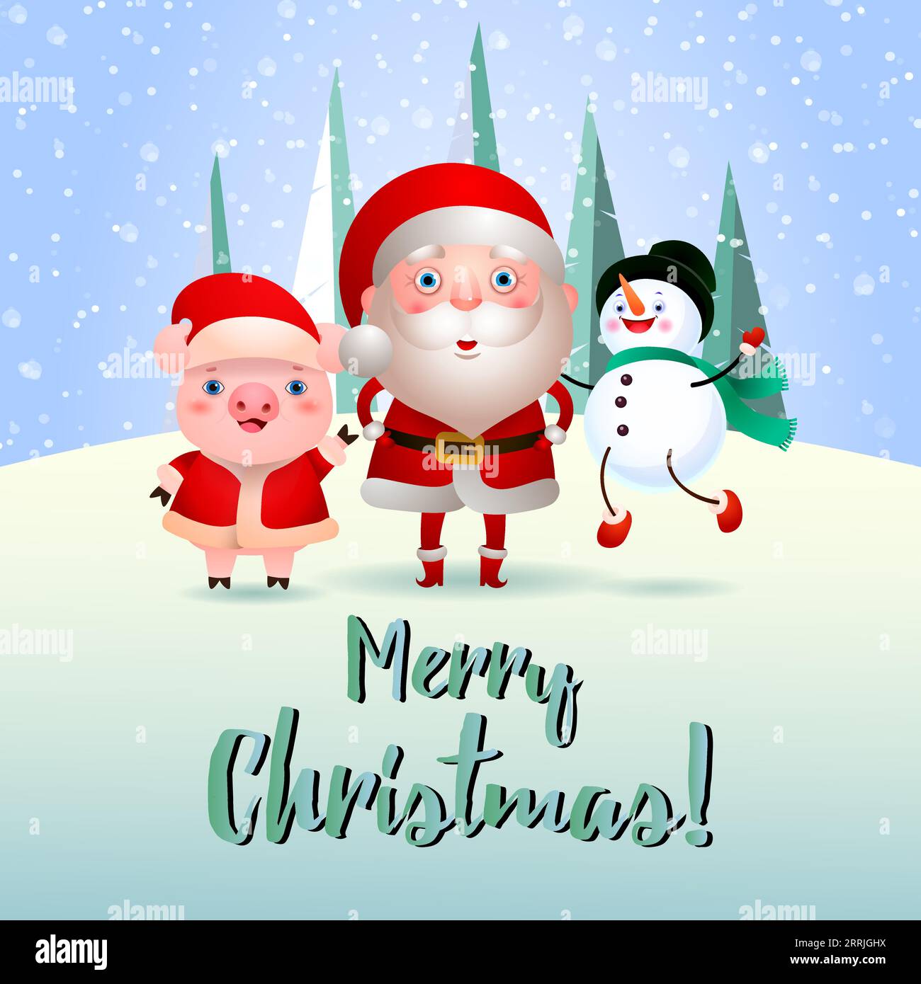 Merry Christmas with cartoons creative greeting design Stock Vector ...