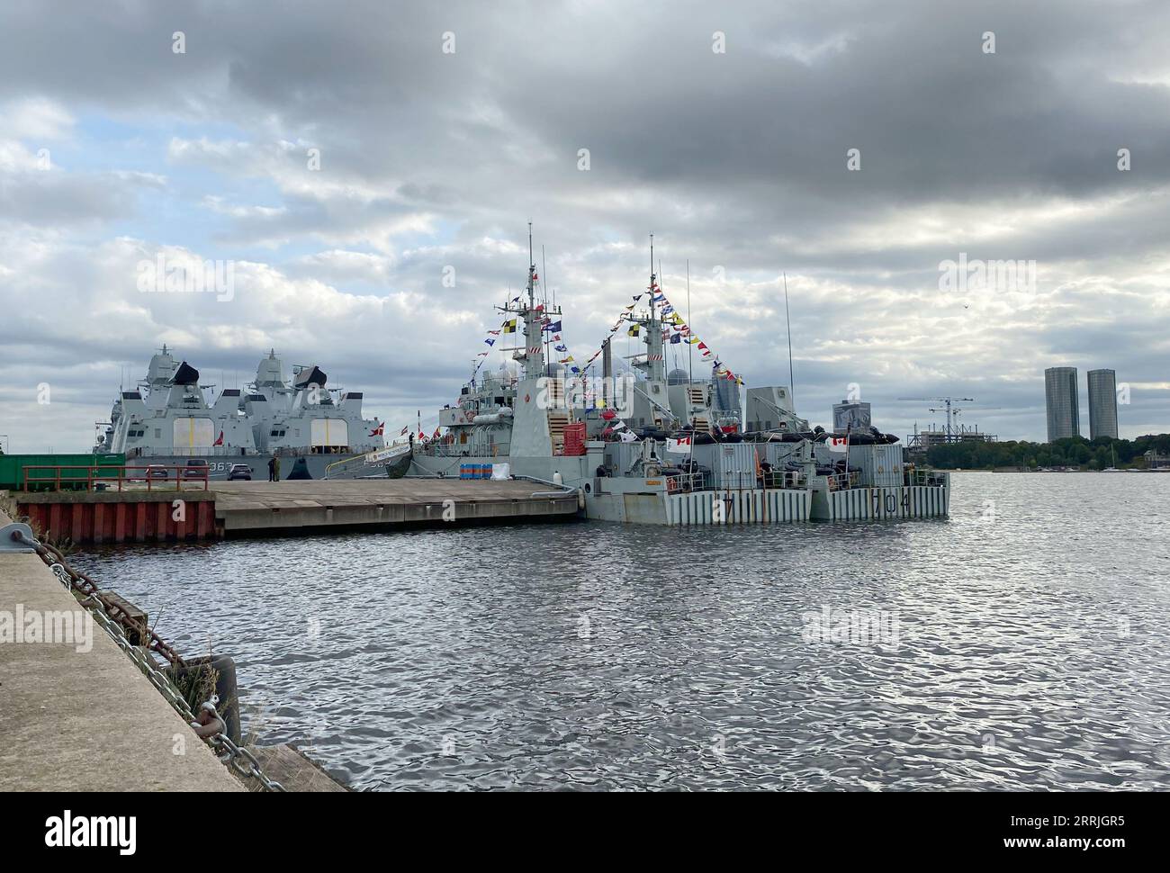 08 September 2023, Latvia, Riga: Military ships anchor in the port of ...