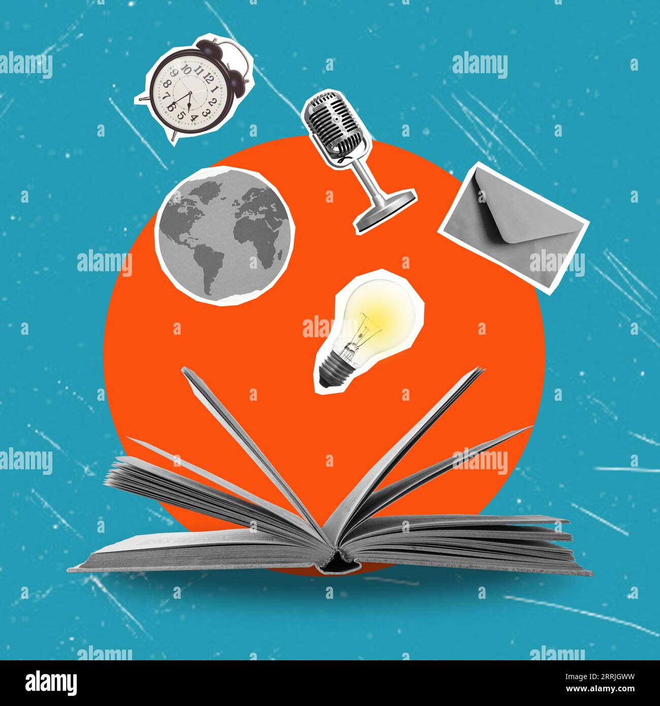 Artistic Contemporary Collage: An open book, knowledge flowing from the ...