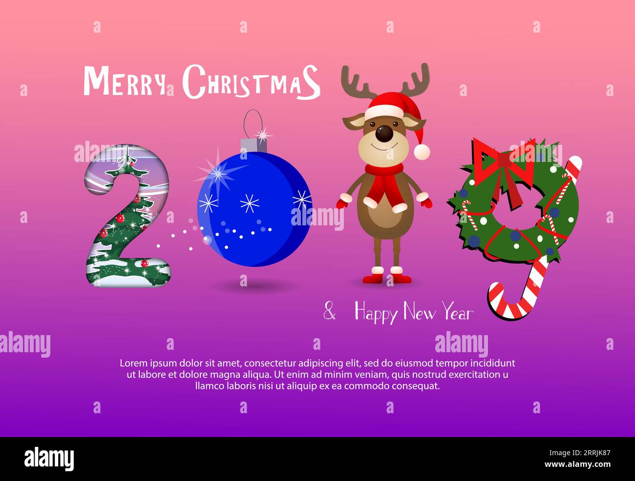 Two thousand and nineteen pink and purple gradient banner design Stock ...