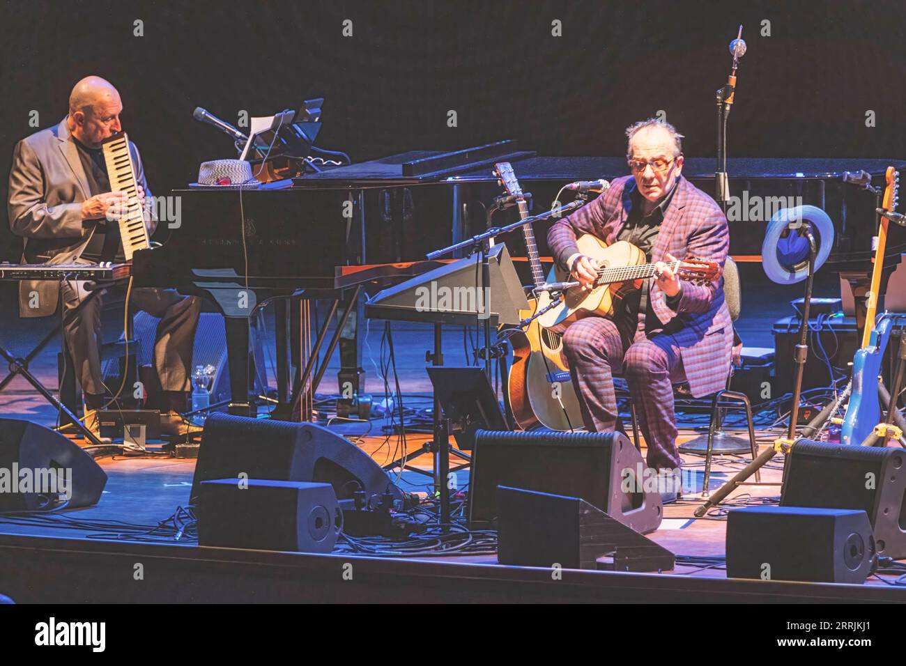 Steve Nieve and Elvis Costello perform on stage at Auditorium Parco ...