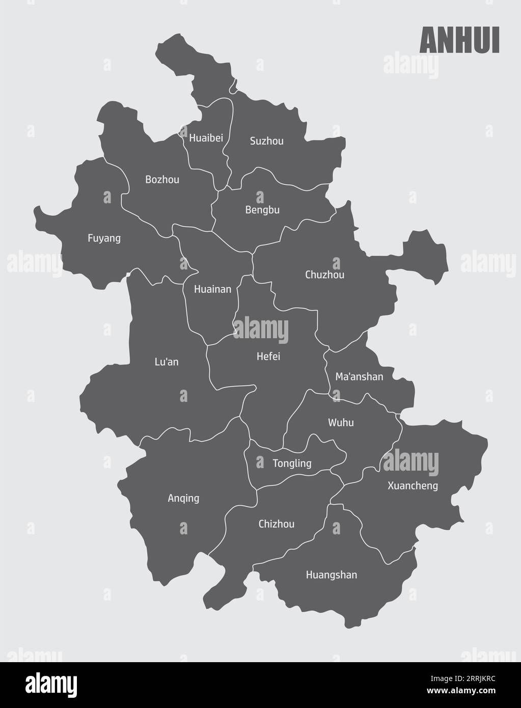 Anhui administrative map isolated on gray background, China Stock ...