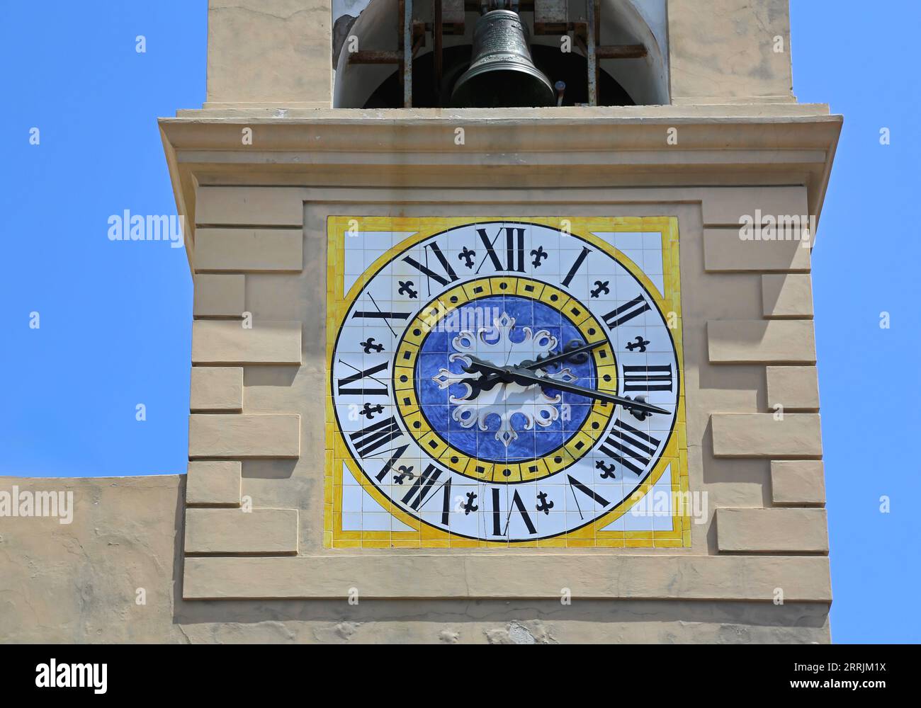 Ceramic Tiles Clock Dial and Bell at Tower in Capri Italy Stock Photo ...