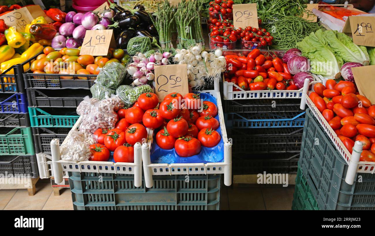 Fresh Vegetables in Crates at Farmers Market Stall Rome Italy Stock ...