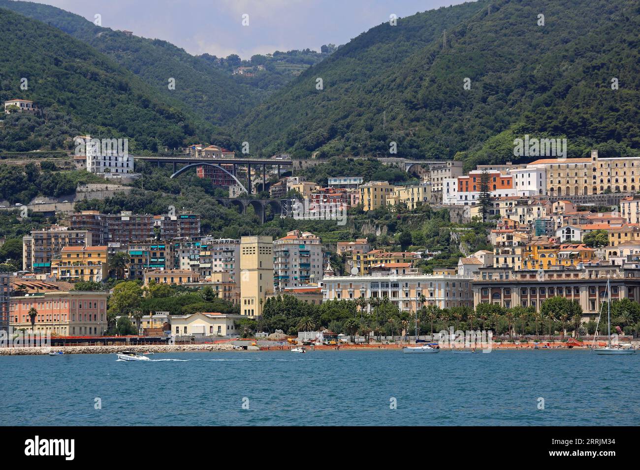 Waterfront Cityscape of Salerno Town in South Italy Travel Stock Photo ...
