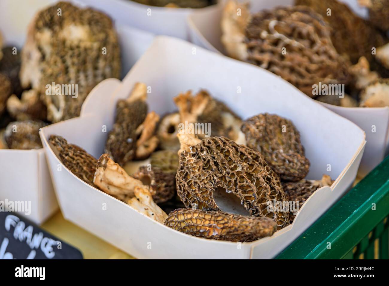 Rare wild morel mushrooms on display at Cours Saleya outdoor farmers ...