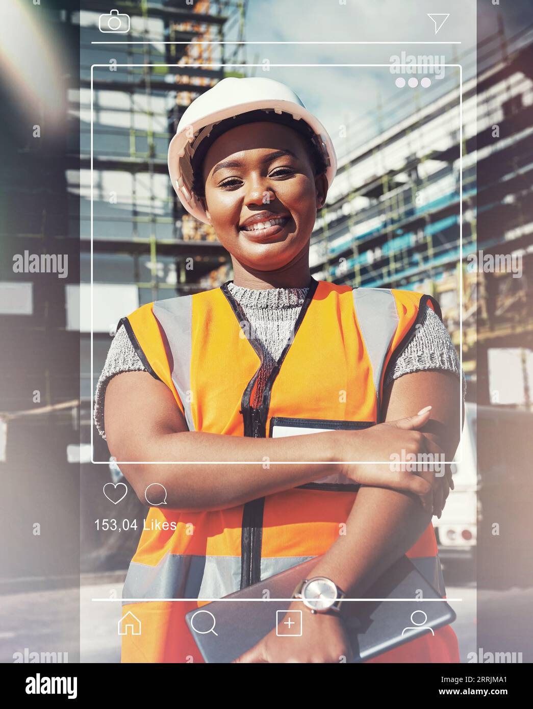 Social media, post and portrait of black woman, architect at ...