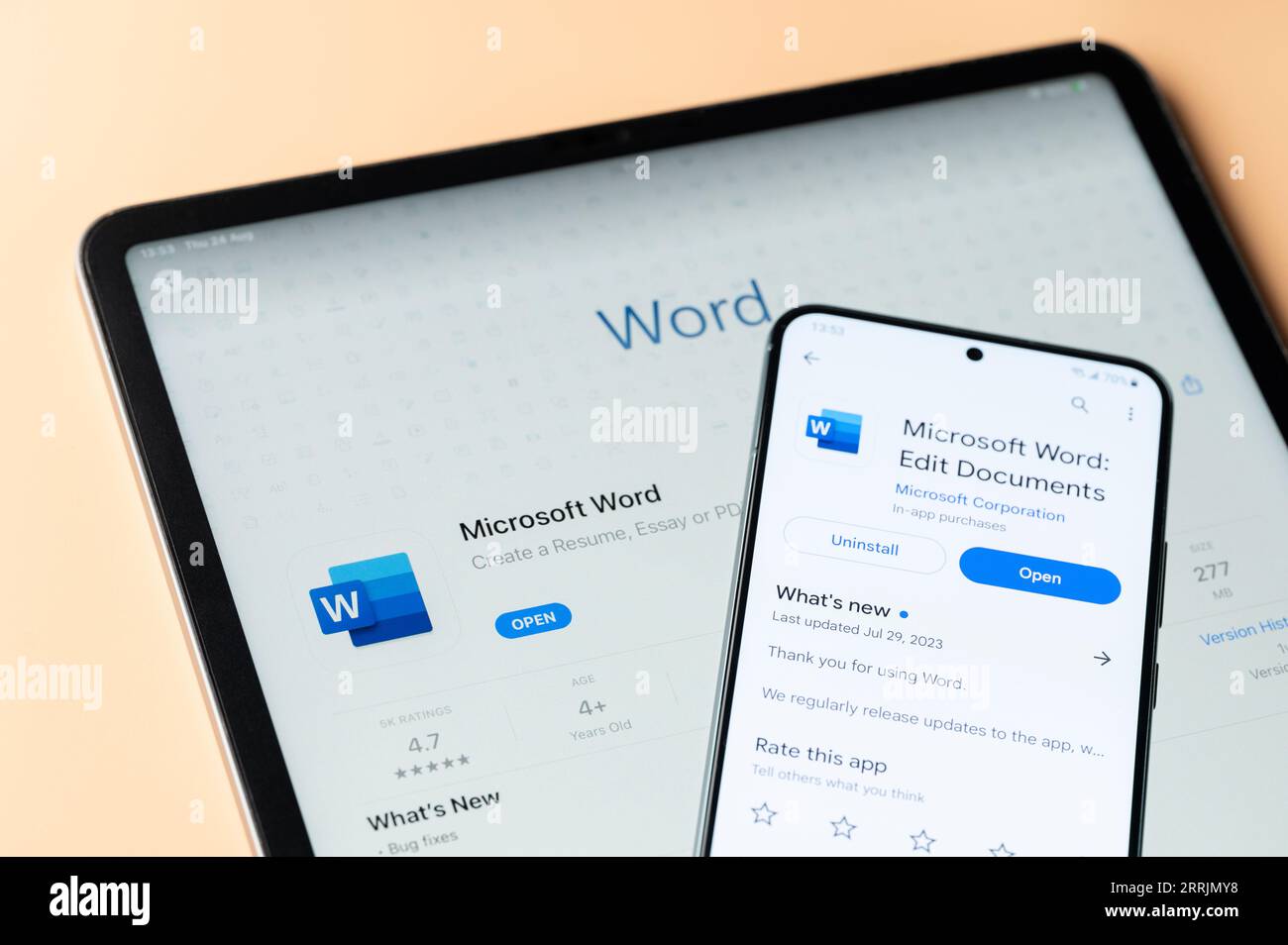 New York, USA - August 24, 2023: Microsoft word app on Ipados and ...