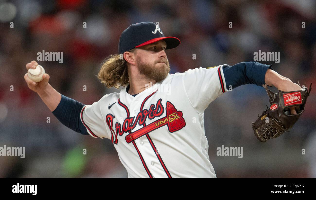 Atlanta Braves relief pitcher Pierce Johnson throws to a St. Louis ...