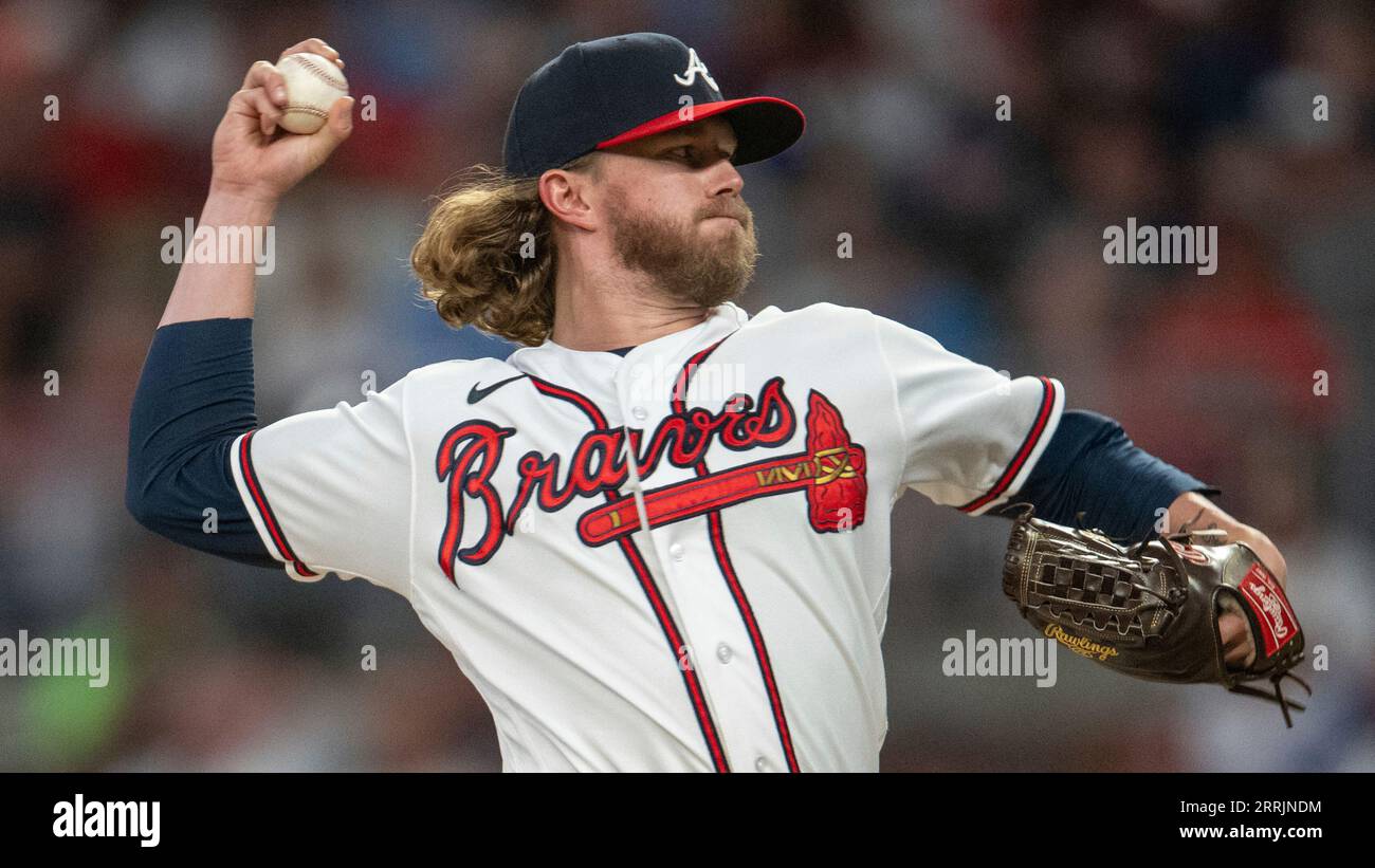 Atlanta Braves relief pitcher Pierce Johnson throws to a St. Louis ...