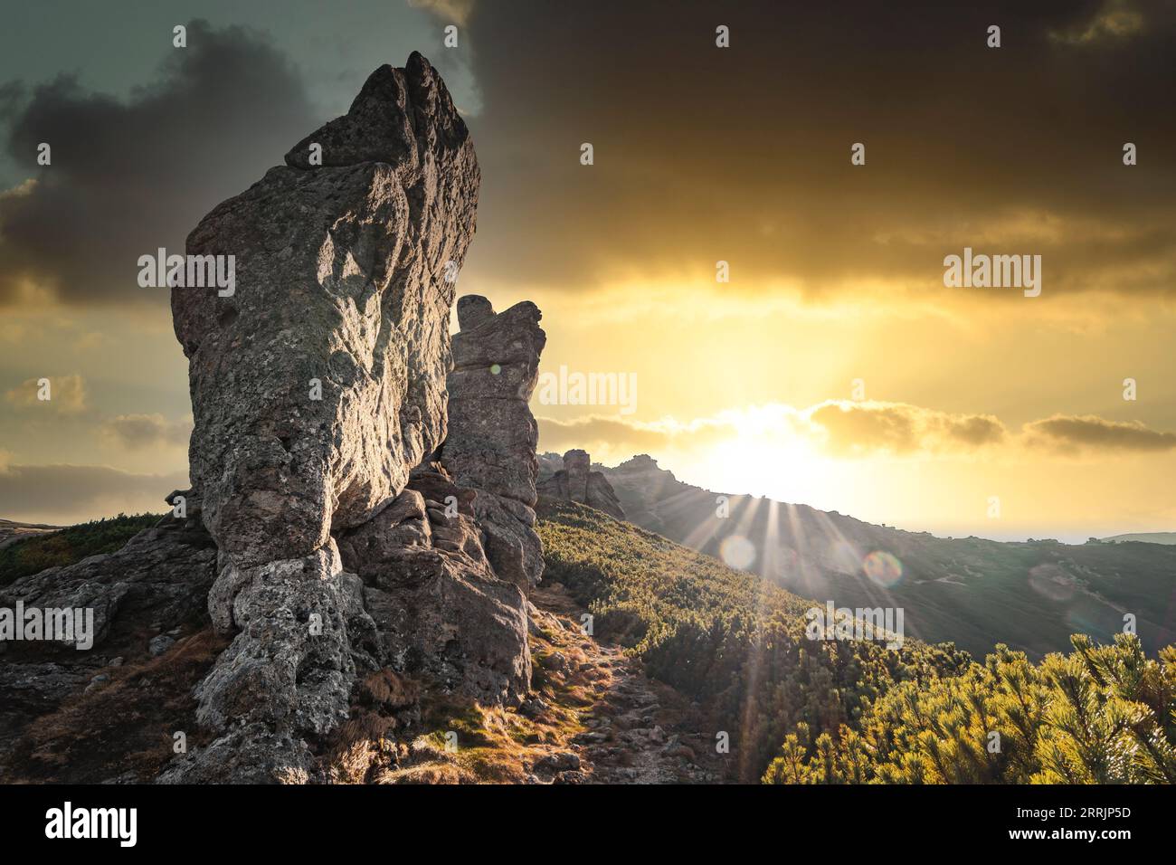 Dramatic outdoor landscape. Picturesque rocks on the mountain ridge ...