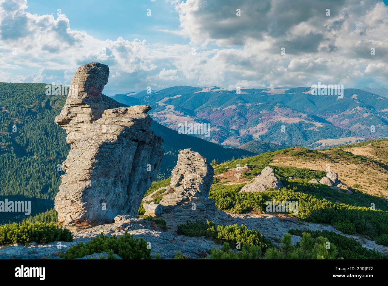 Colorful mountain landscape. Picturesque rocks in Carpathian mountains ...