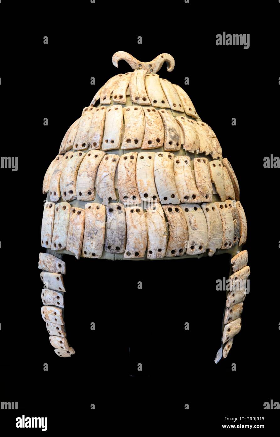Mycenaean Boars tusk helmet with cheeck-guards and double bone hook on ...