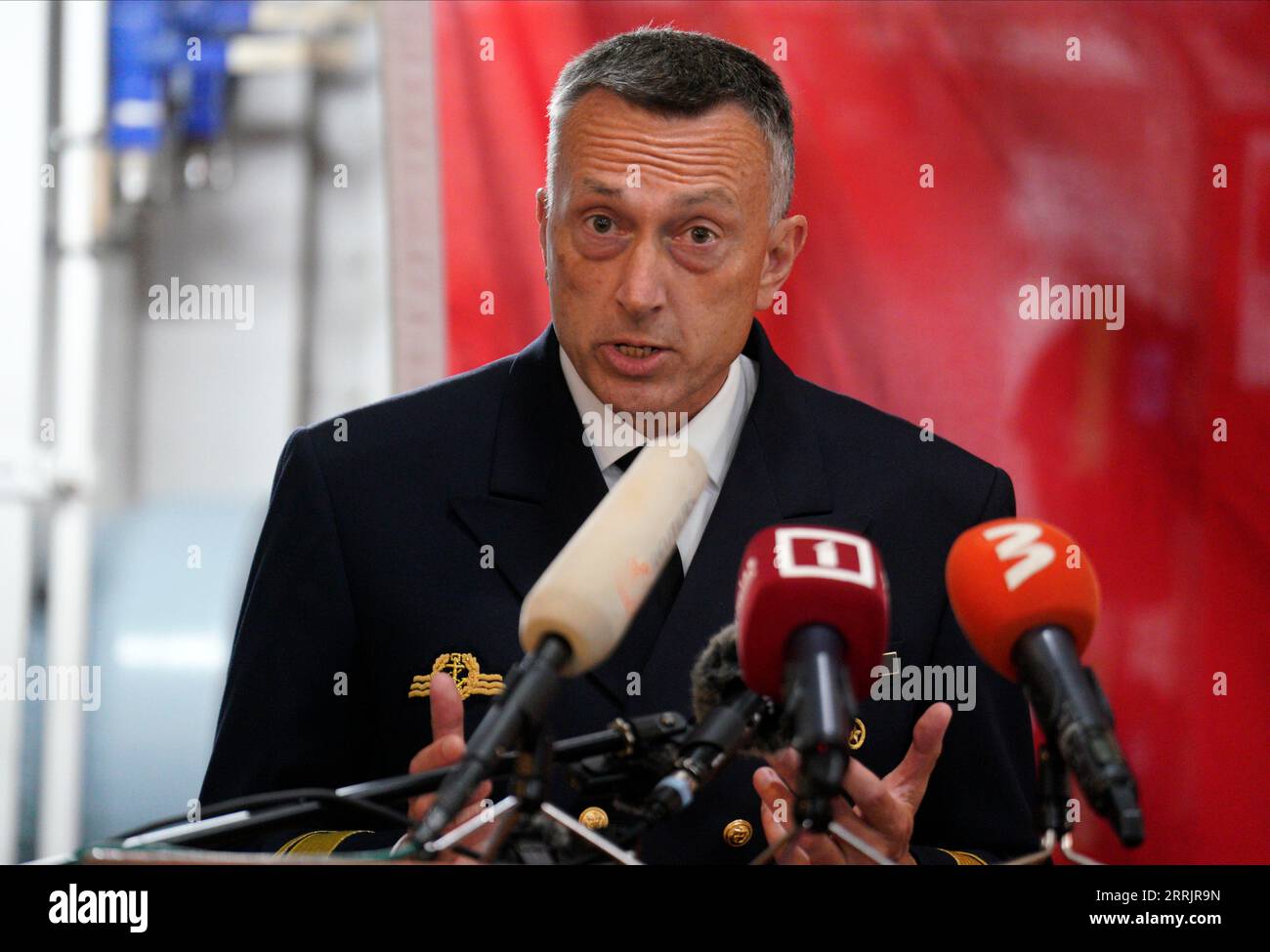 Riga, Latvia. 08th Sep, 2023. Flotilla Admiral Stephan Haisch speaks ...