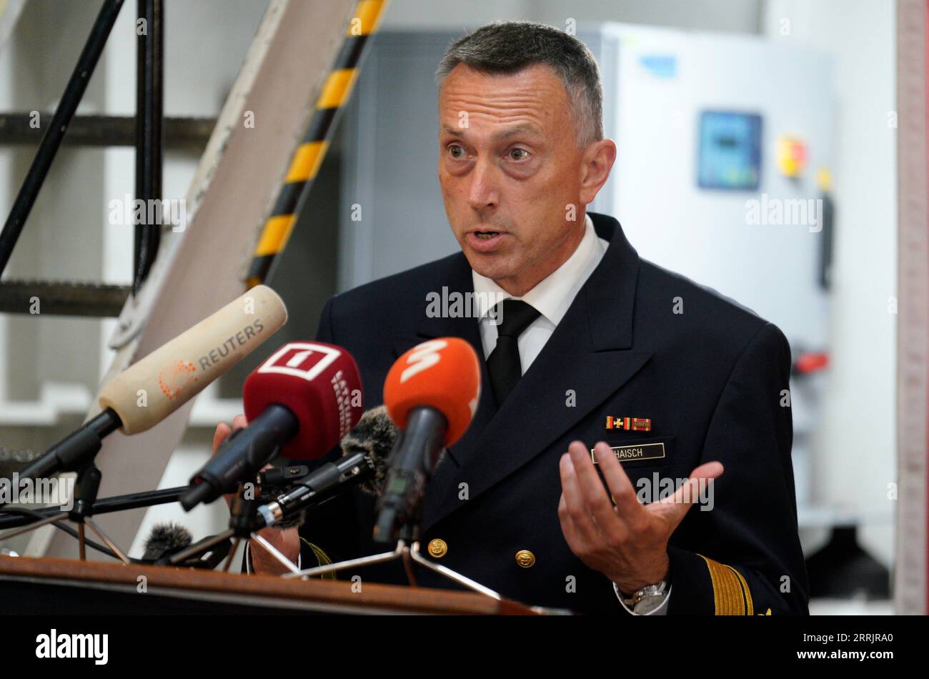 Riga, Latvia. 08th Sep, 2023. Flotilla Admiral Stephan Haisch speaks ...