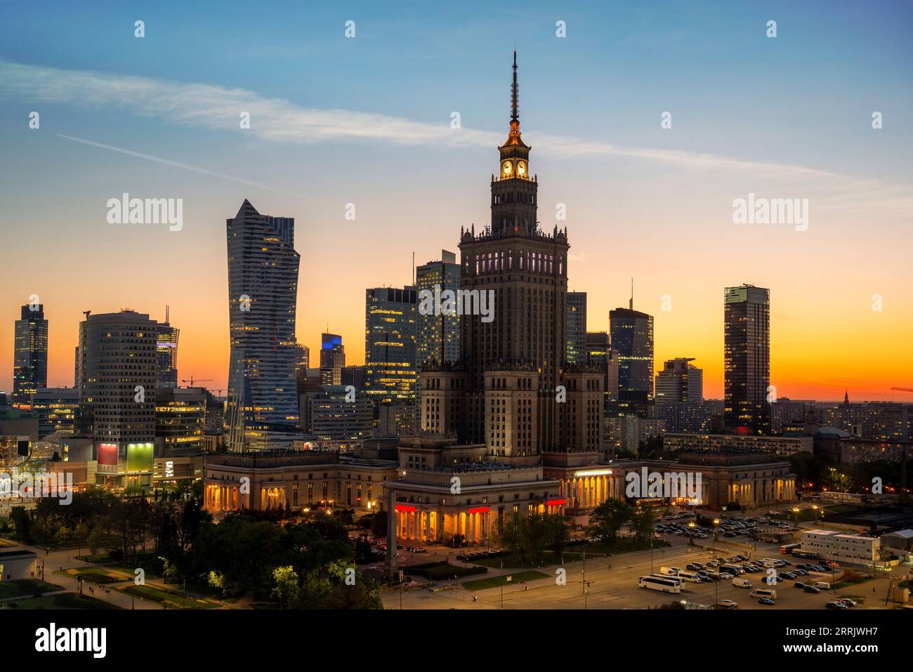 Palace of Culture and Science in Warsaw at sunset Stock Photo - Alamy