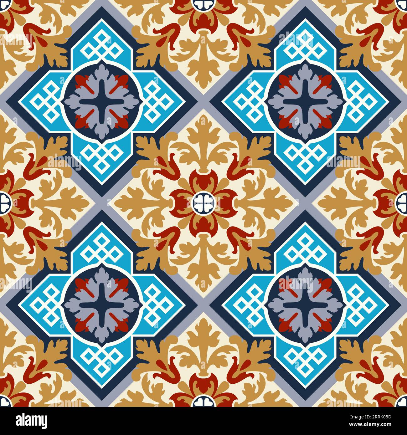Seamless pattern with tradicional hydraulic tiles style in 7 colors ...