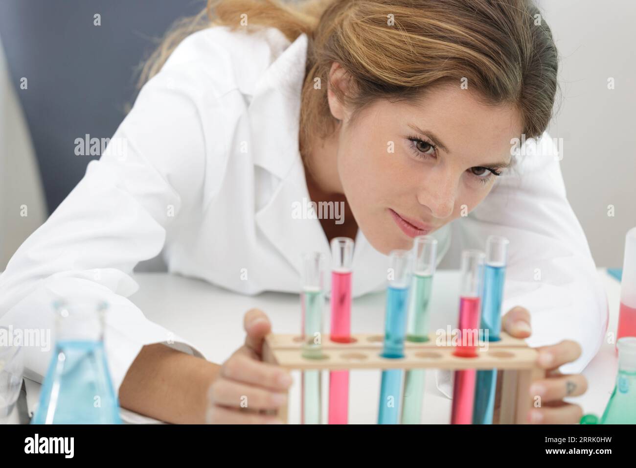 young attractive female scientist in chemical laboratory Stock Photo ...