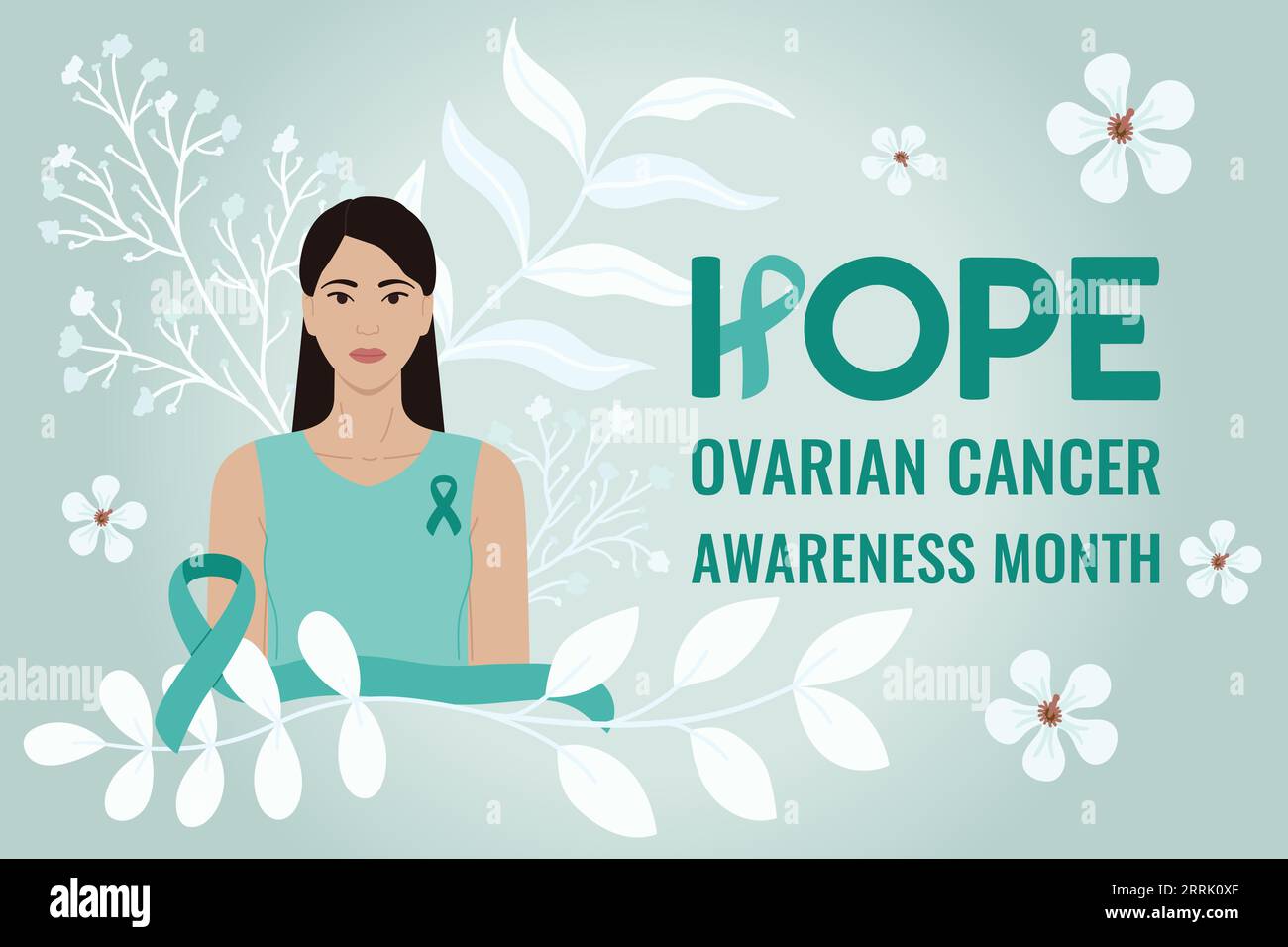 Ovarian Cancer Awareness Month. Hope phrase. Asian woman with flowers ...