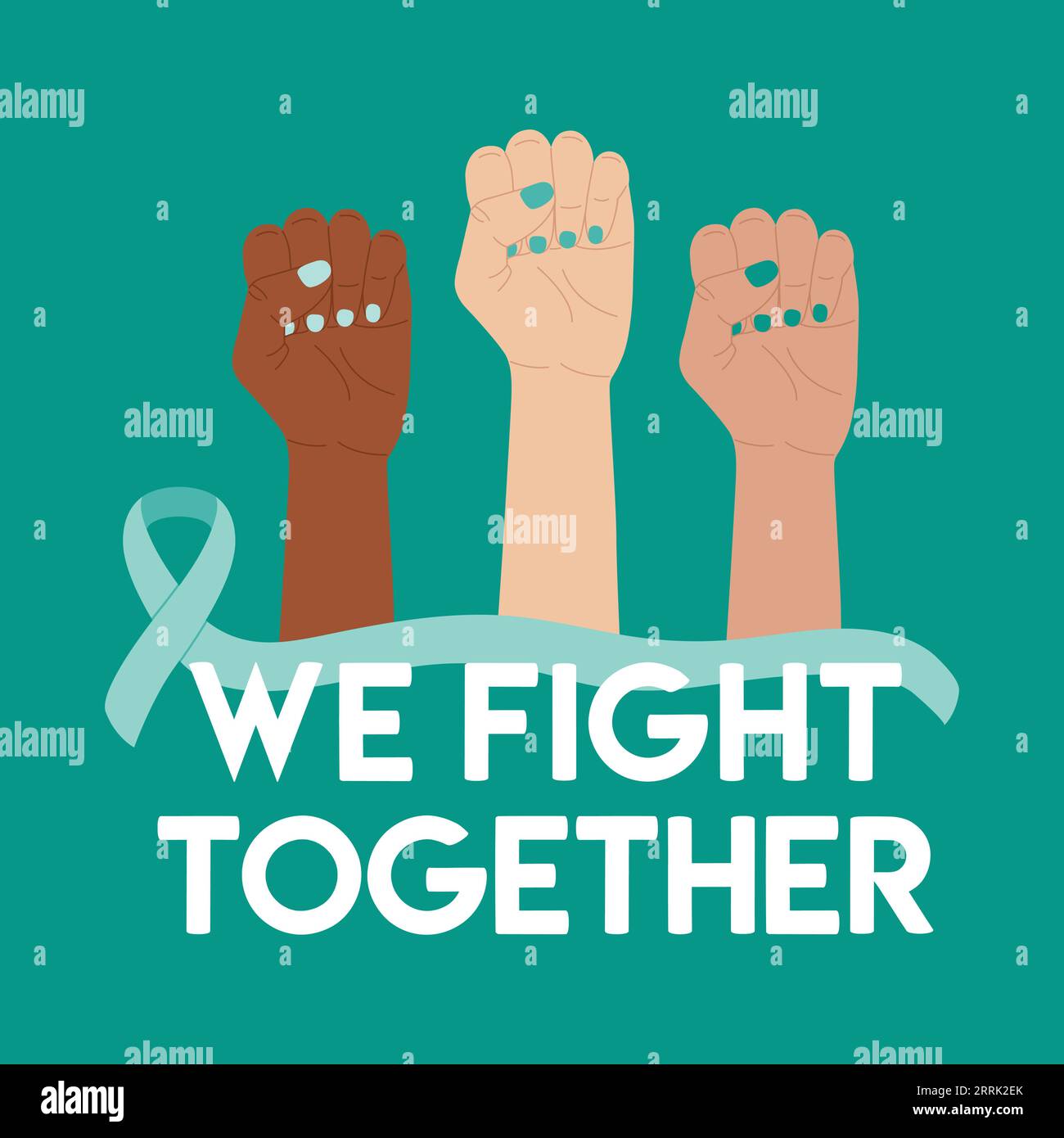 Ovarian and Cervical Cancer Awareness Month illustration. Teal cancer ...