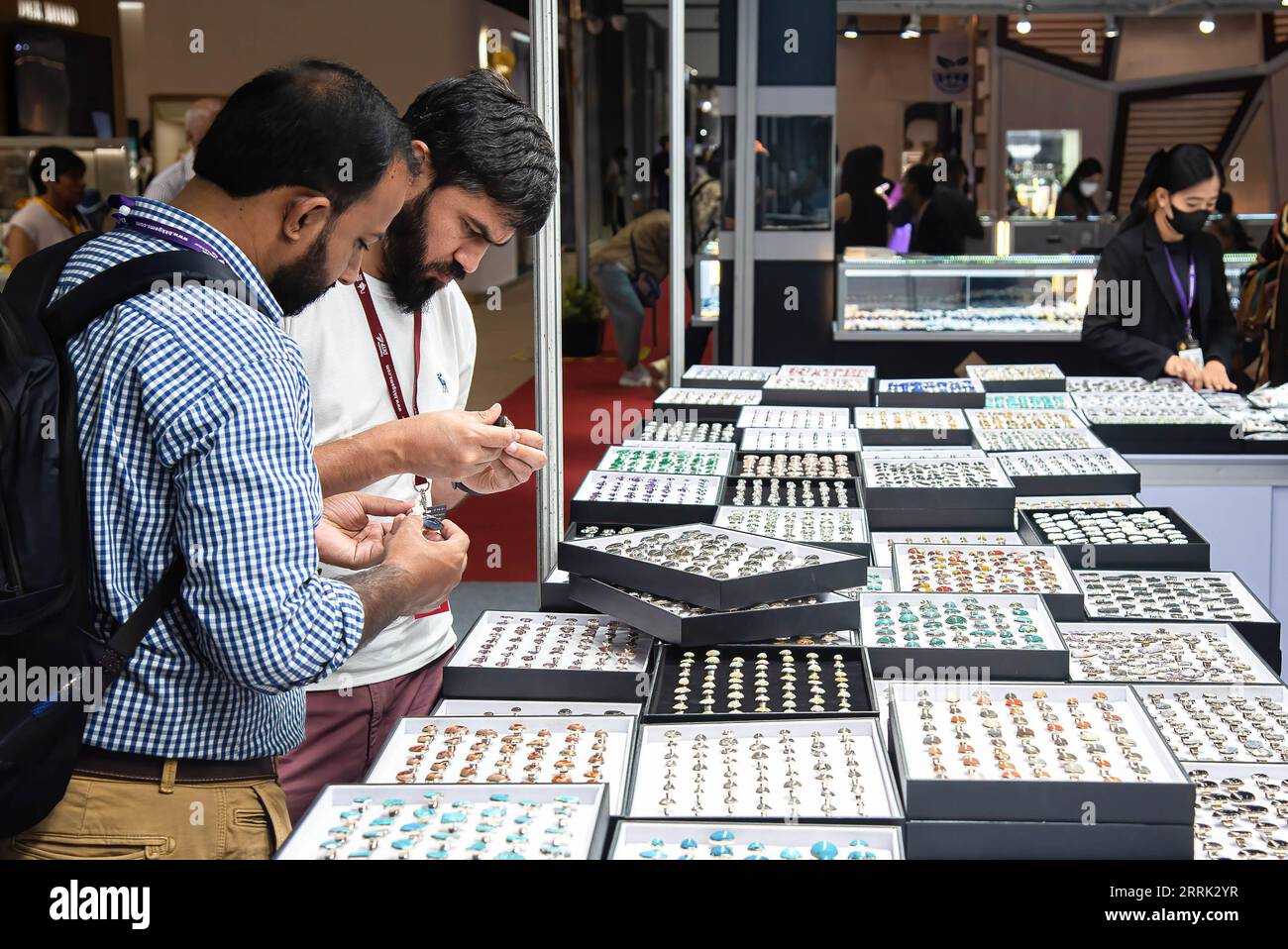 Bangkok, Thailand. 08th Sep, 2023. Visitors inspect jewelry during the event. The 68th Bangkok ...