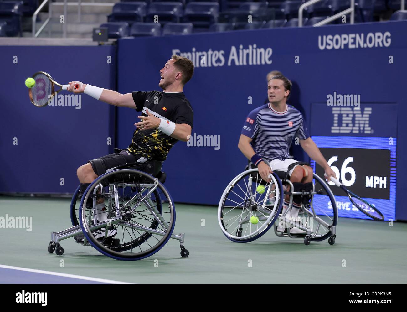Alfie Hewett in action during a wheelchair men's doubles semifinal match with Gordon Reid at the ...
