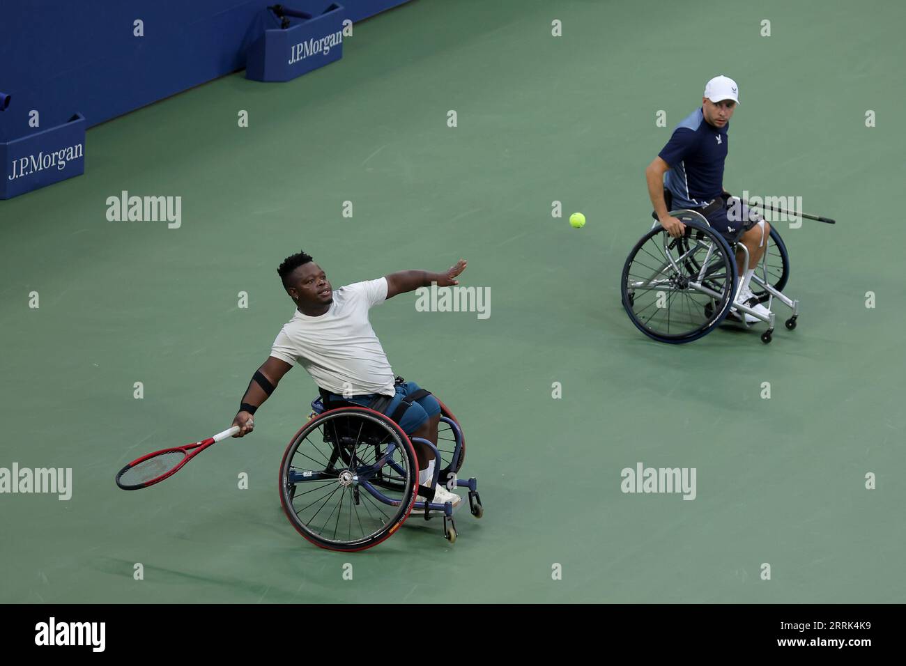 Donald Ramphadi in action during a wheelchair quad doubles semifinal ...