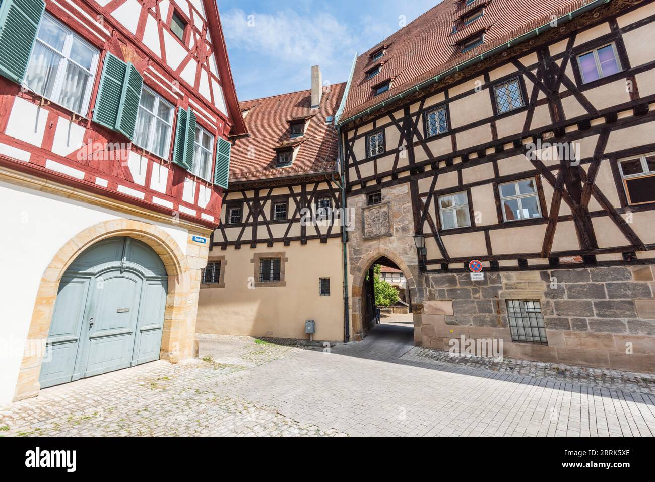 Cathedral street with half timbered houses in bamberg hi-res stock ...