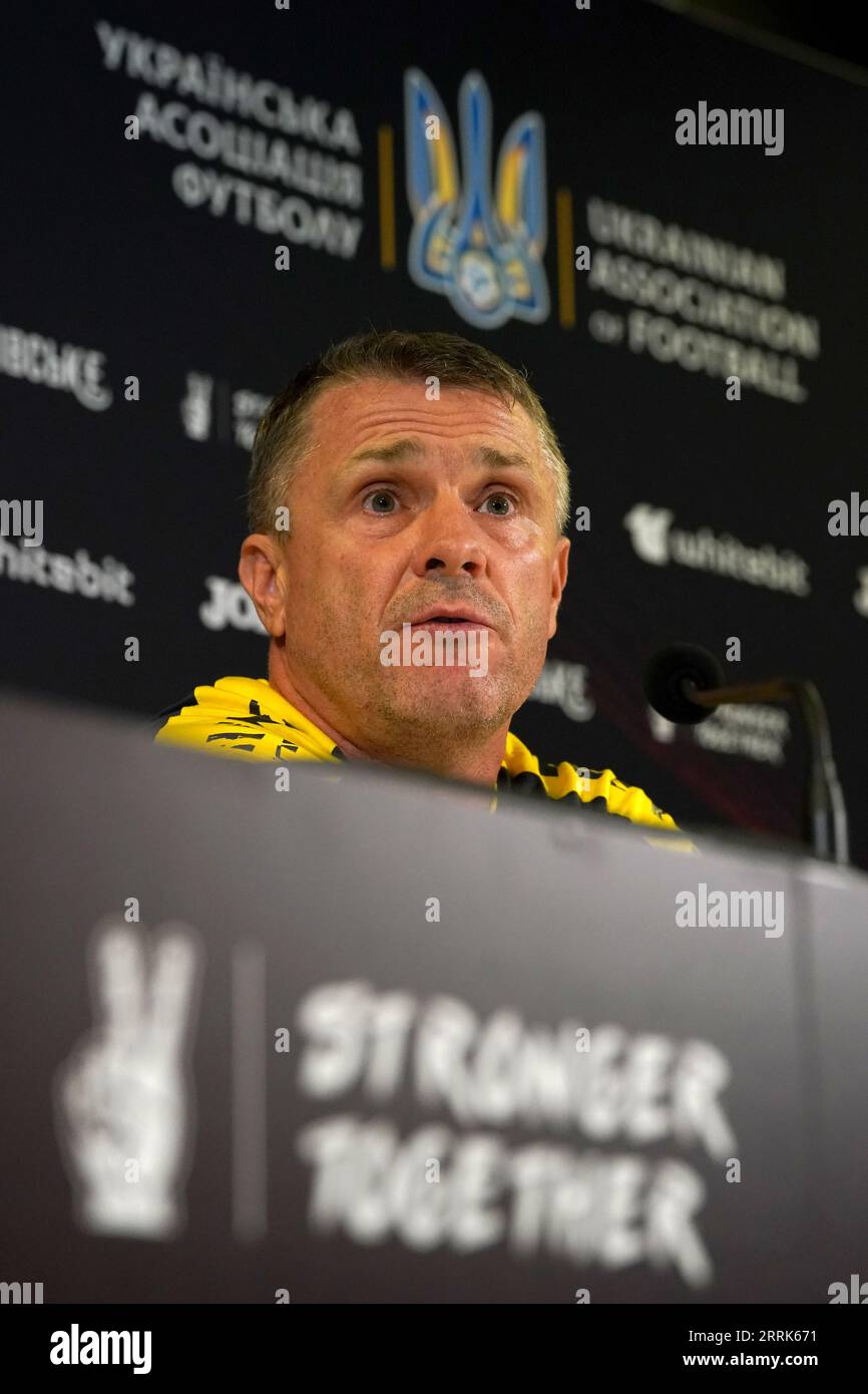 Ukraine head coach Serhiy Rebrov during a press conference at the ...