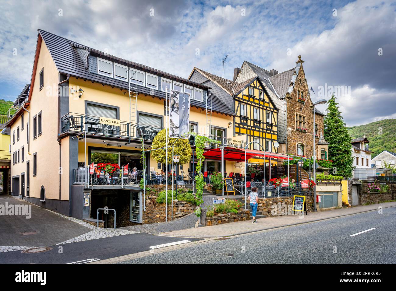 Beach promenade and gastronomy in Klotten near Cochem on the Moselle ...