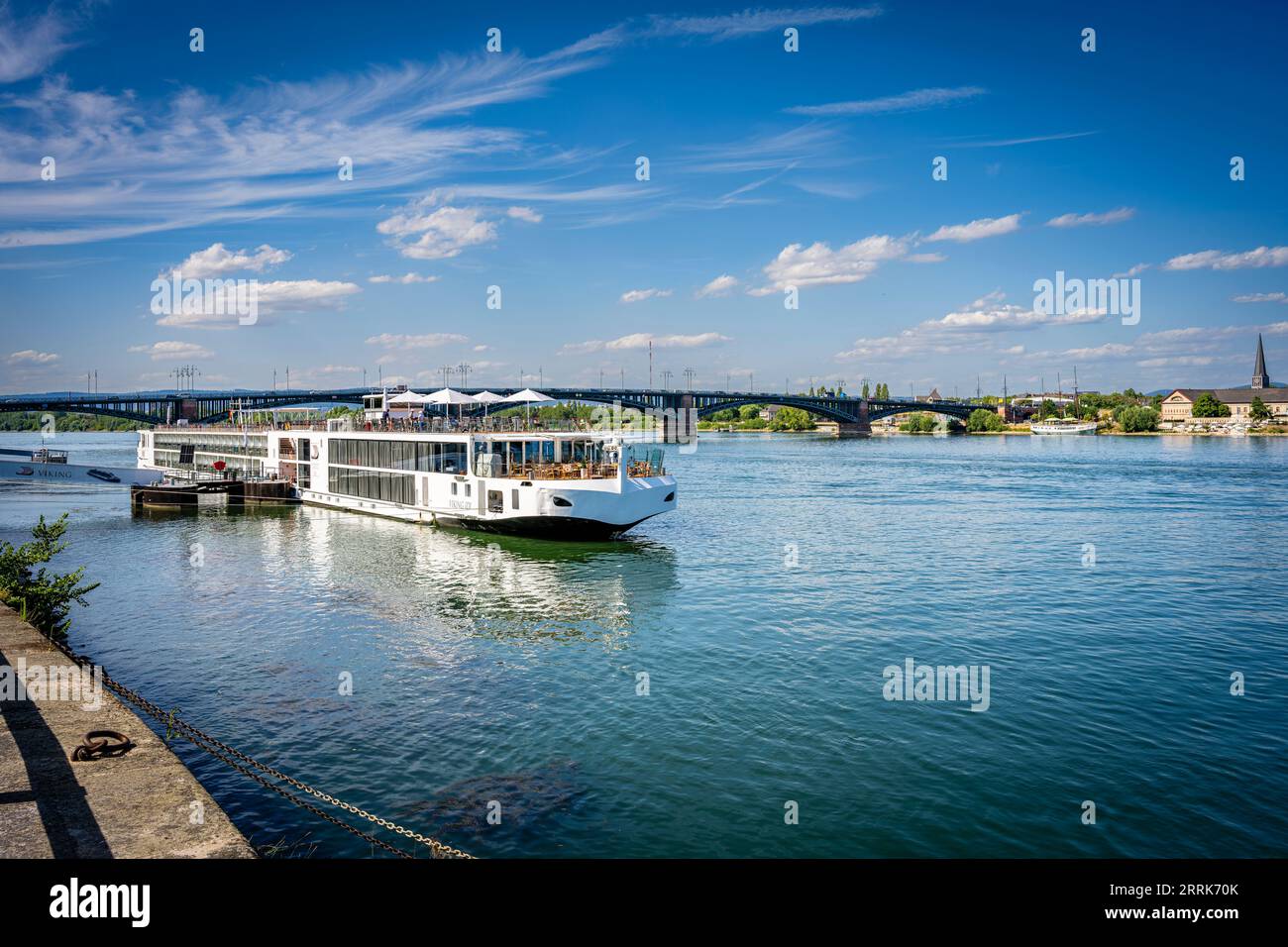 River cruise ship at the mooring pontoon in Mainz Stock Photo - Alamy