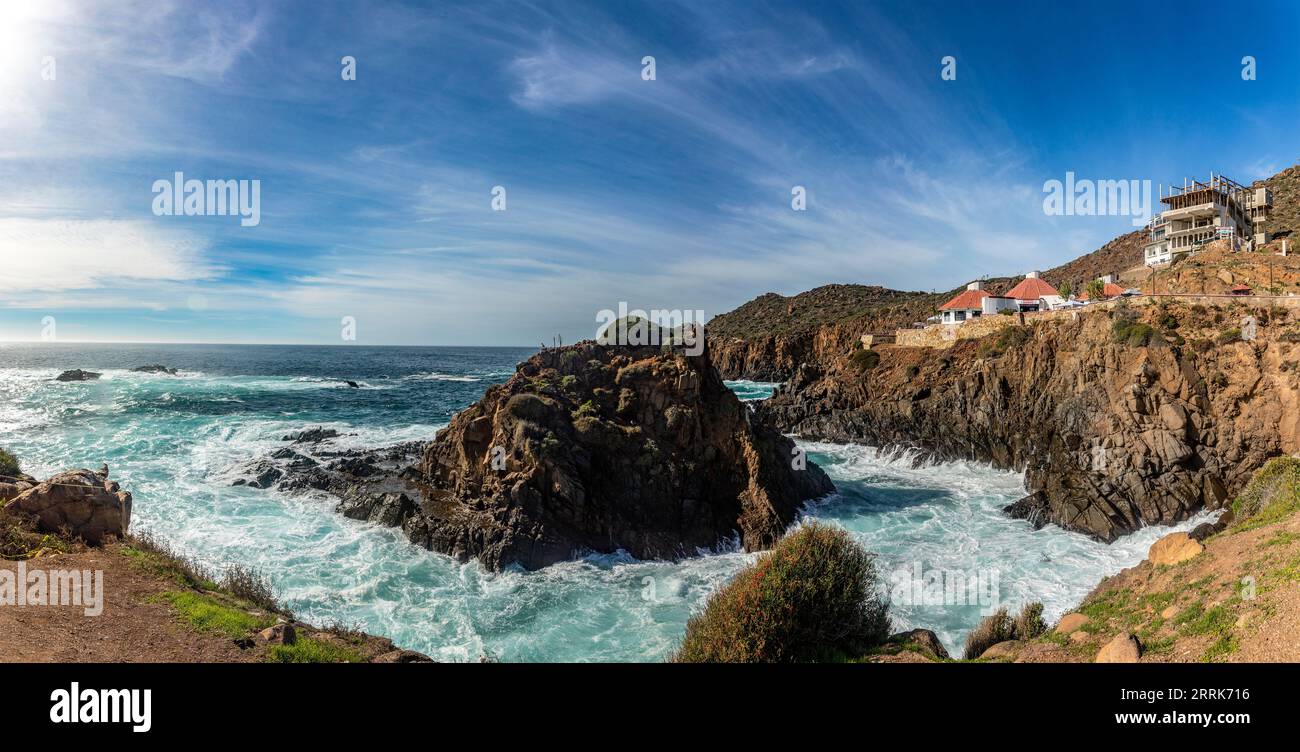 Panoramic of the cliff where the bufadora is, which is a geyser that is ...