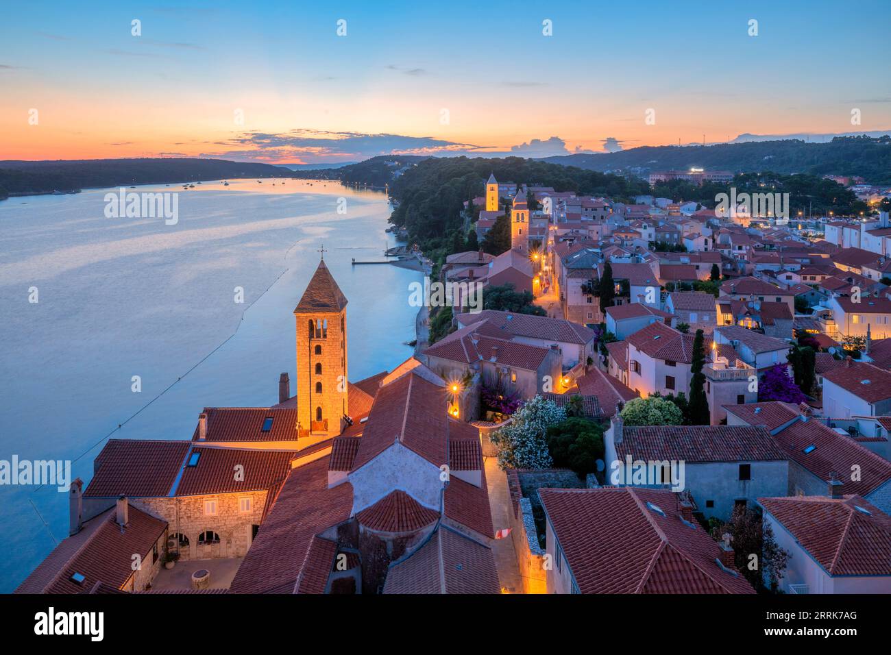 Europe, Croatia, Primorje-Gorski Kotar County, Rab island, night view ...