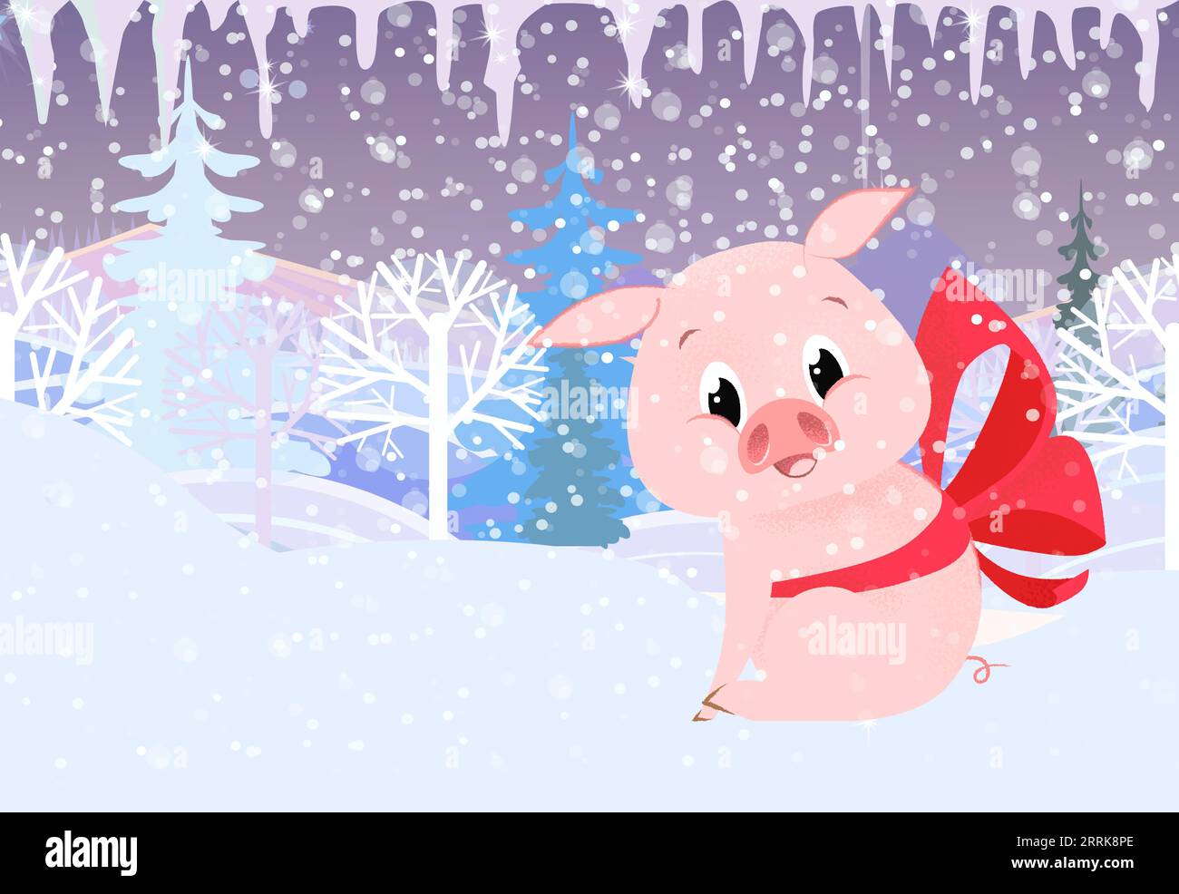 Christmas card template. Xmas pig with red bow Stock Vector Image & Art ...