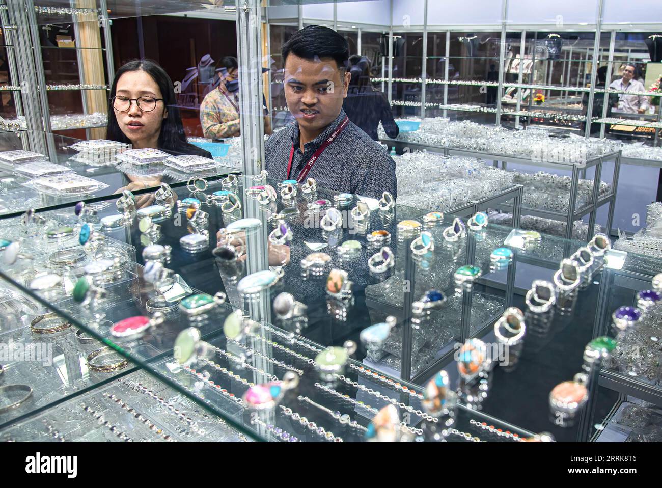 Bangkok, Thailand. 08th Sep, 2023. Visitors browse through jewelries during the event. The 68th ...