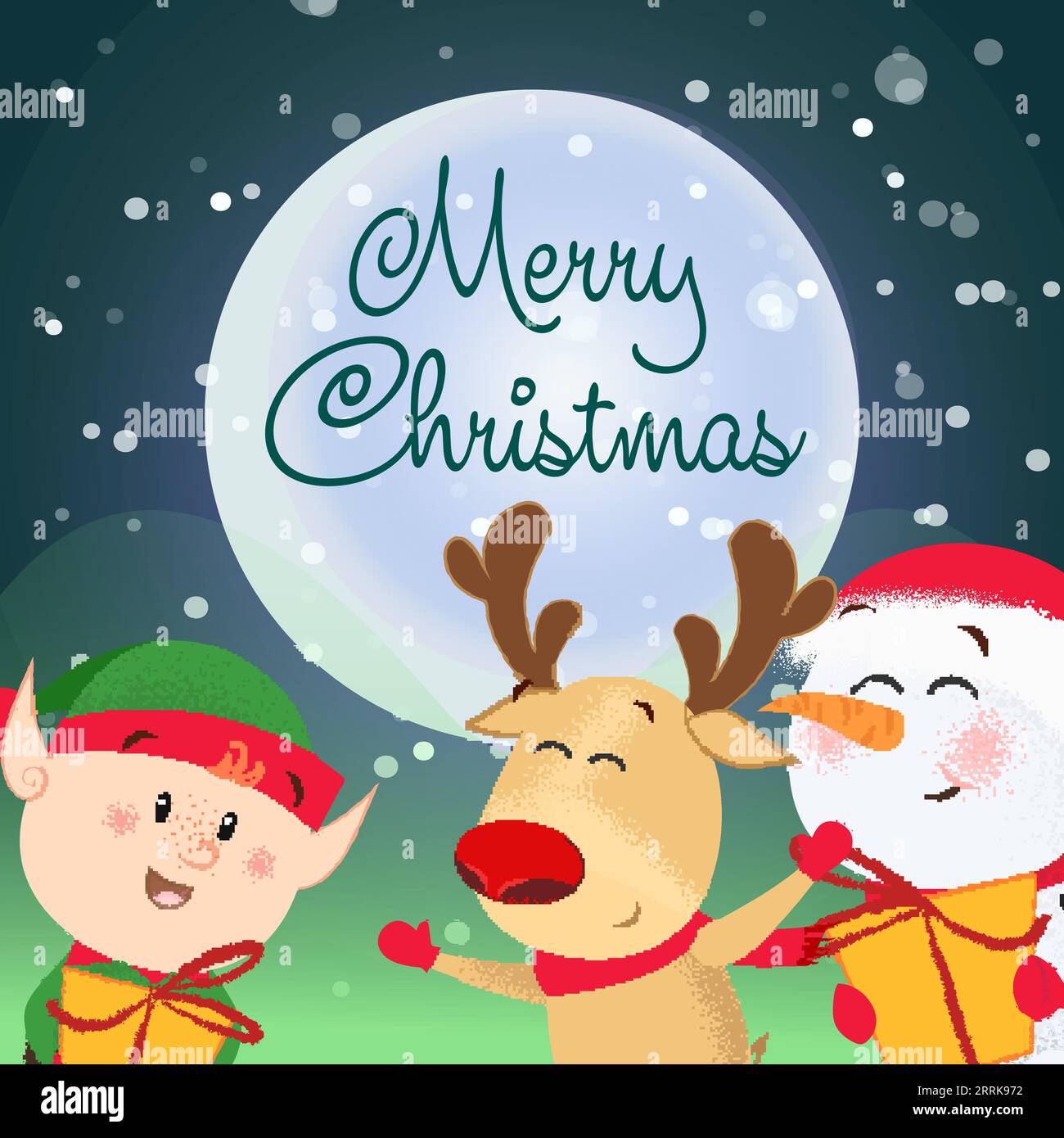 Merry Christmas flyer design. Cute snowman, elf Stock Vector Image ...