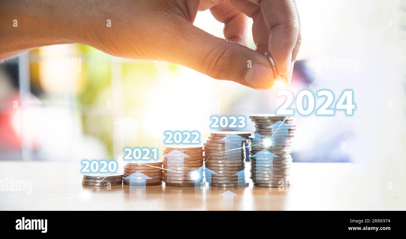 Coins are stacked in layers. from small to large money growth concept ...