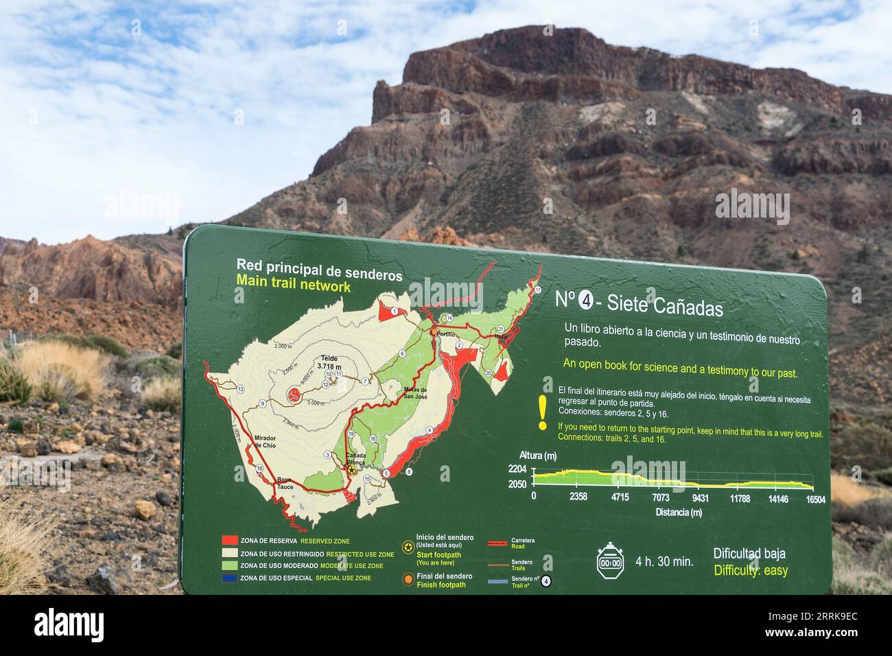 Tenerife, Canary Island, Pico del Teide National Park, signboard ...