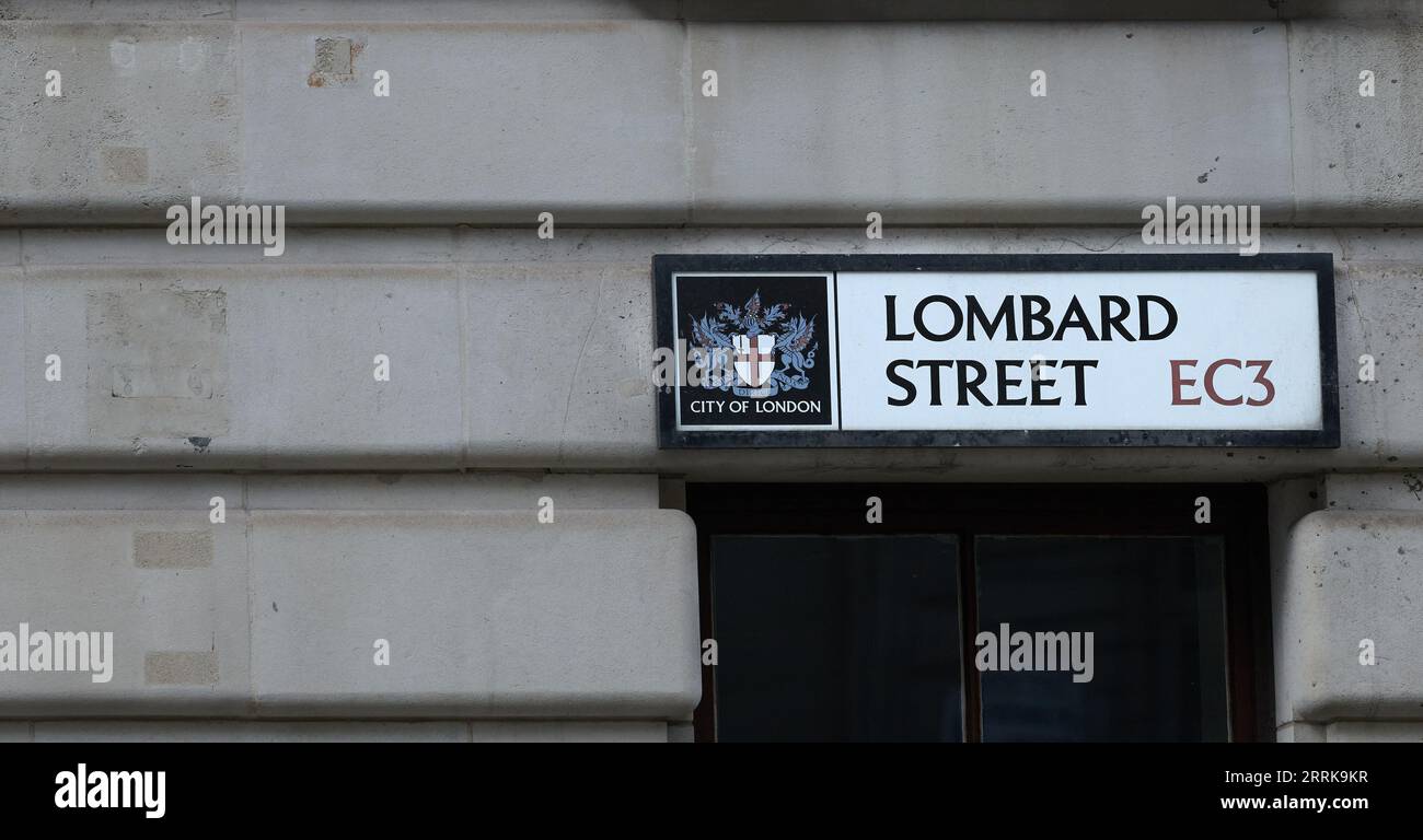 Street sign for Lombard Street, EC3, City of London, England Stock ...