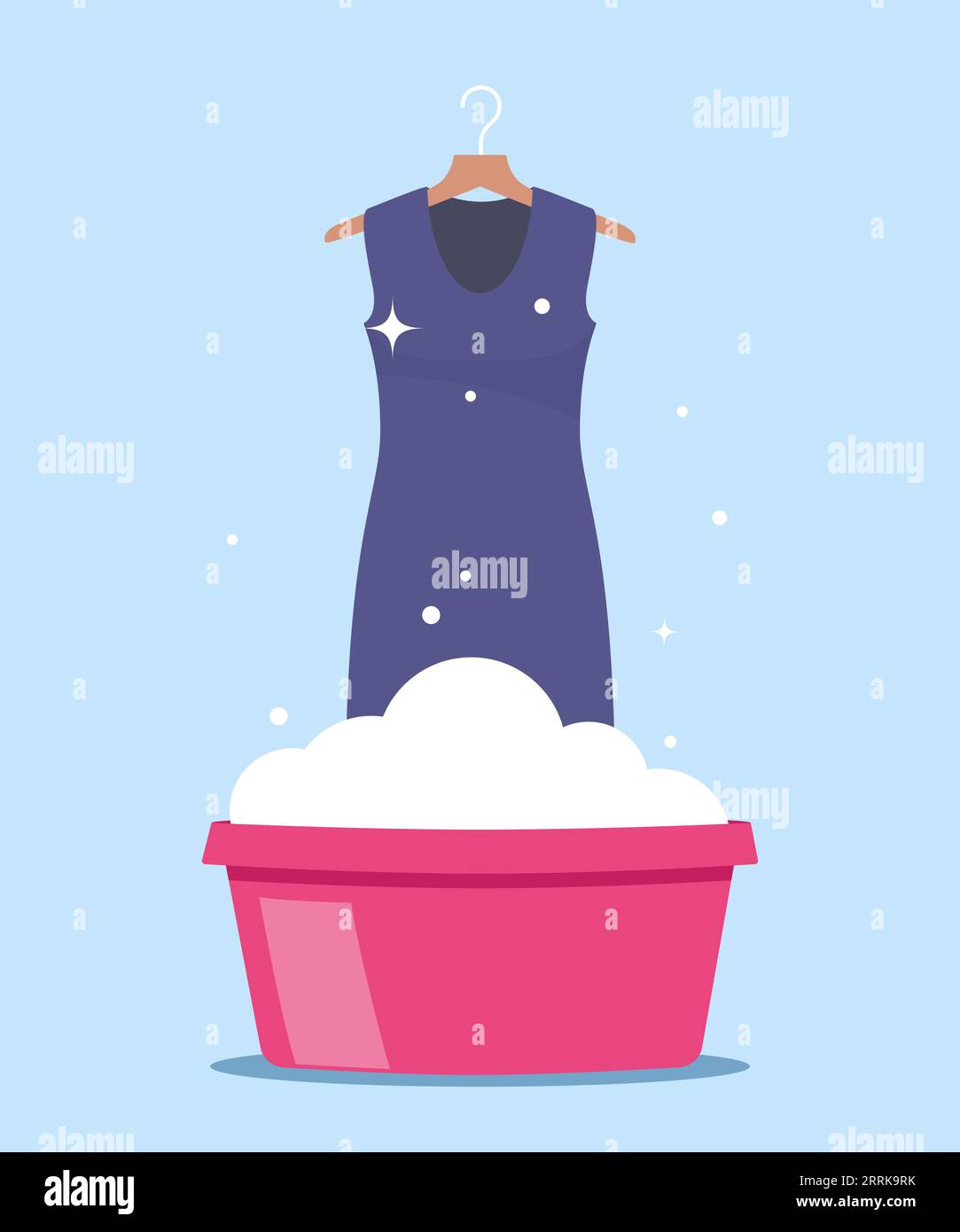 Washing clothes in basin of soapy water. Clean and wash. Stain removal ...