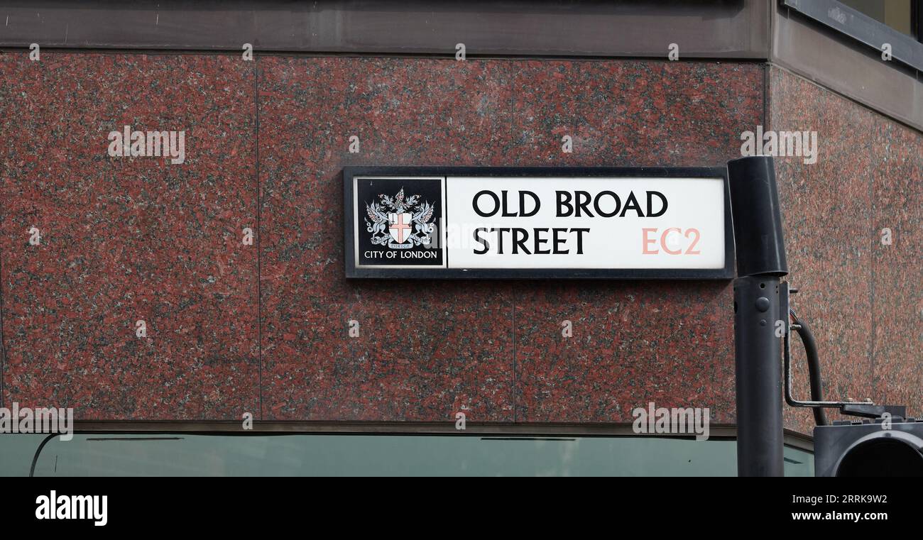 Street sign for Old Broad Street, EC2, City of London, England Stock ...