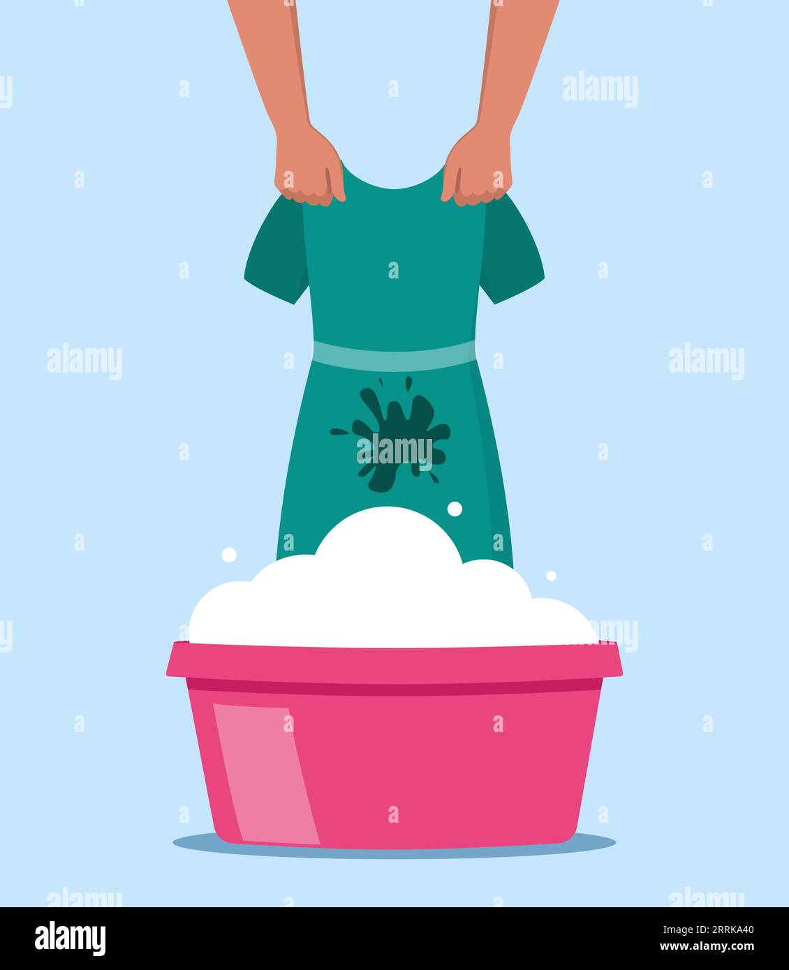 Washing clothes in basin of soapy water. Clean and wash. Stain removal ...