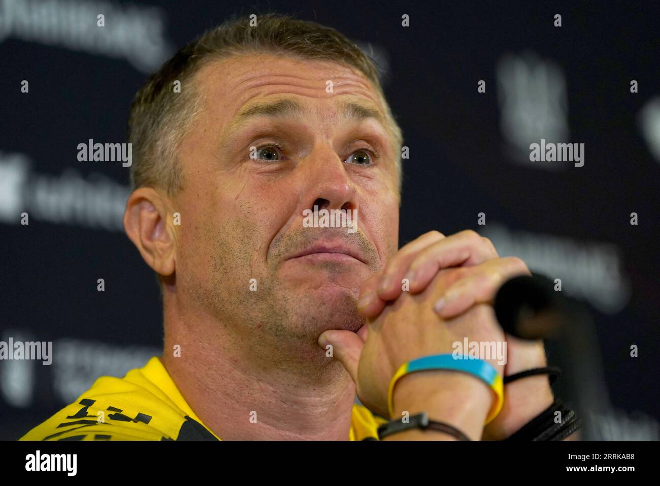 Ukraine head coach Serhiy Rebrov during a press conference at the ...