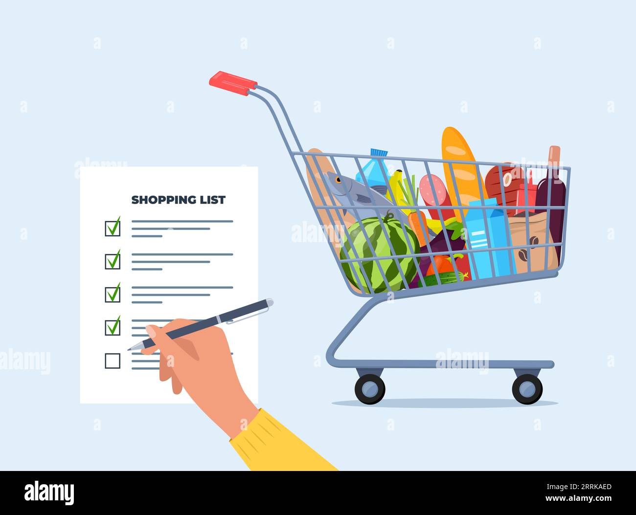 Grocery list for shopping in the store. Shopping list with marks ...