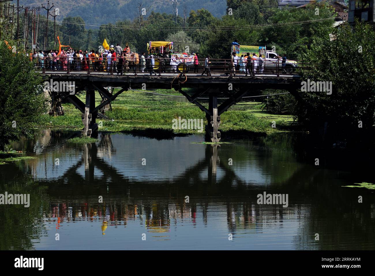 Srinagar, India. 07th Sep, 2023. A small group of Kashmiri Hindus take out a procession over the ...