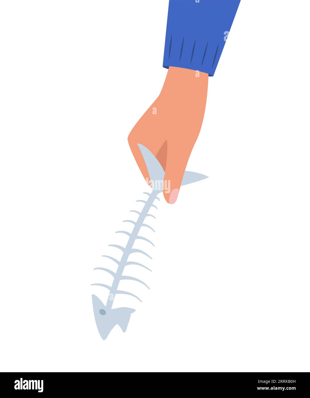 Hand holding fish bone. Hand throws fish bone into trash can. Organic ...