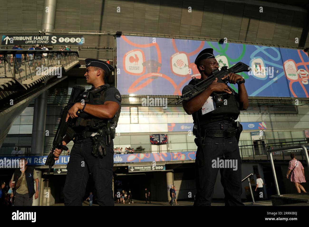 French police officers stand guard prior the Rugby World Cup Pool A ...