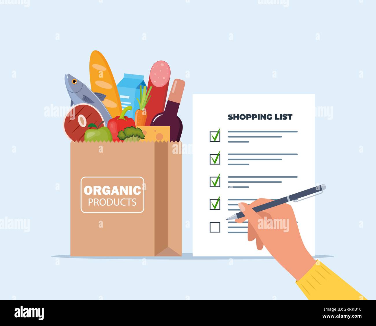 Grocery list for shopping in the store. Shopping list with marks. Paper ...