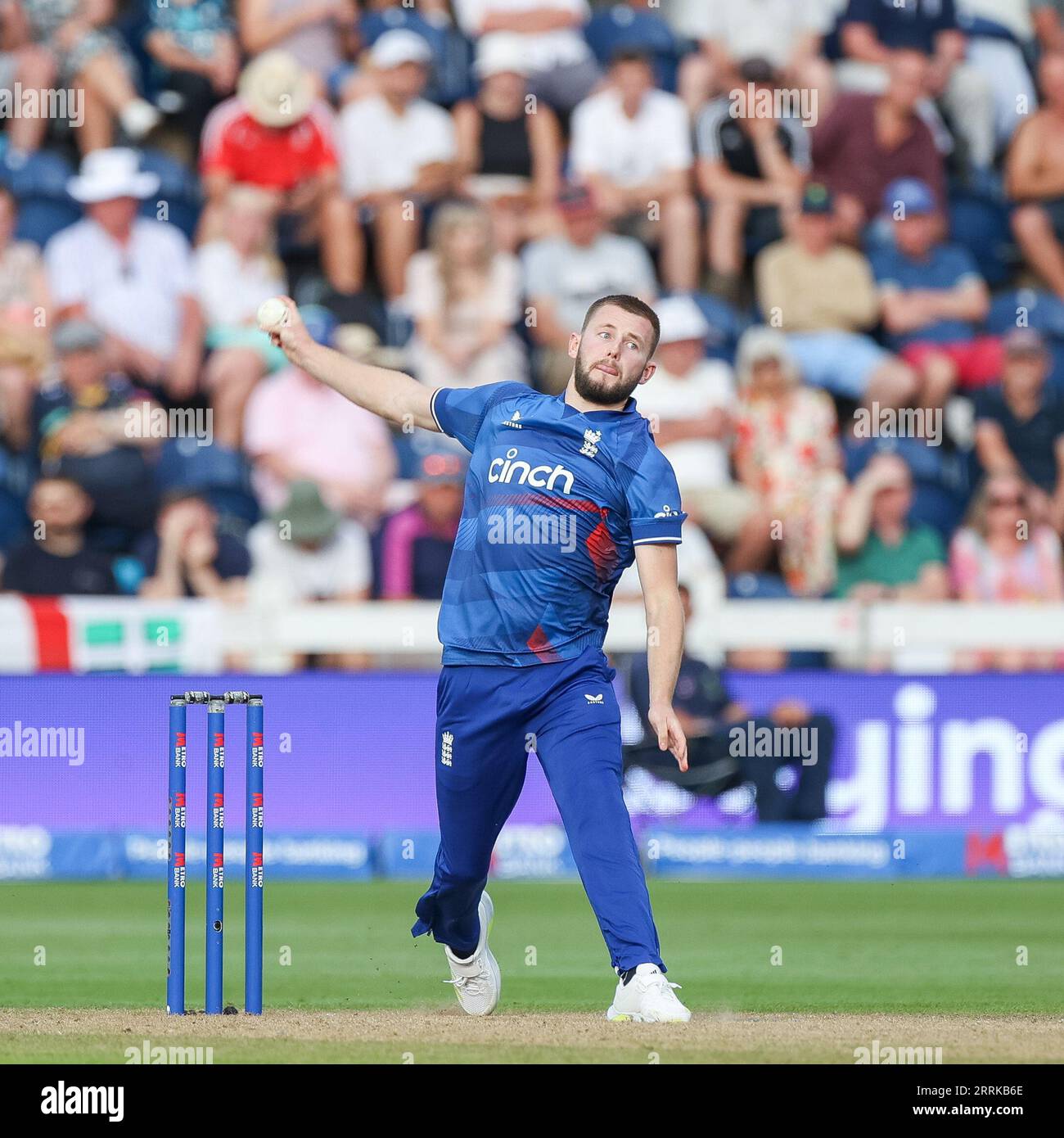 Cardiff, UK. 08th Sep, 2023. England's Gus Atkinson in action bowling ...